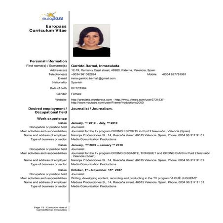 Garrido Bernal, Inmaculada.CVEnglish | PDF