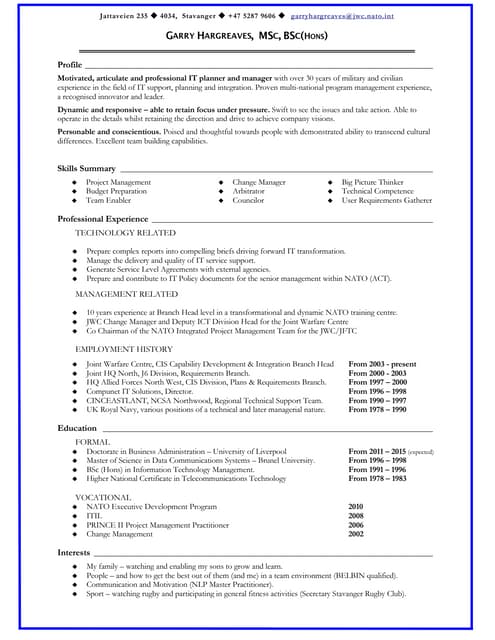 Guidelines for CV Preparation (NATO) | PDF