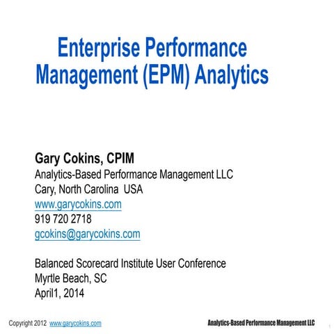 Gary Cokins Enterprise Performance Management (EPM) Analytics | PDF