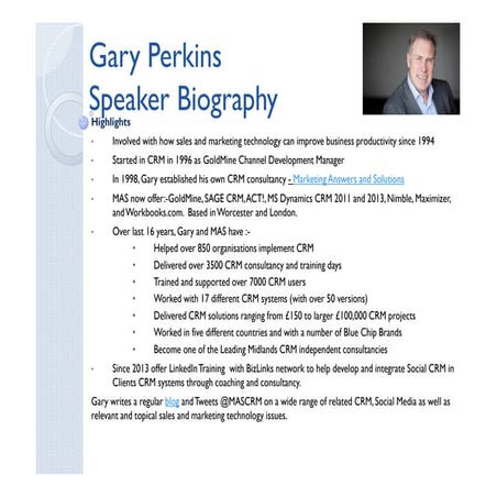 Gary Perkins Speaker Brief Biography | PDF
