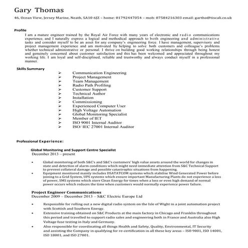 Gary's cv 2016 | PDF | Business Utilities | Business