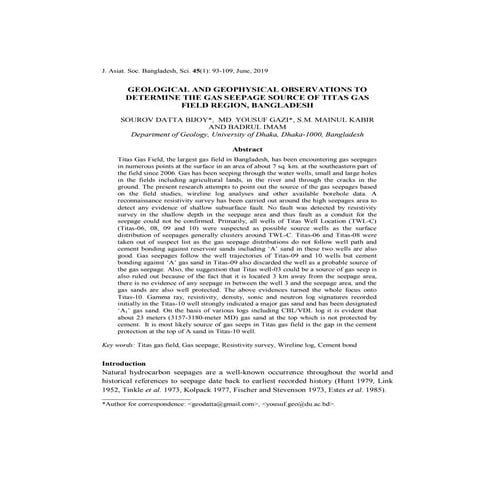 GEOLOGICAL AND GEOPHYSICAL OBSERVATIONS TO DETERMINE THE GAS SEEPAGE ...