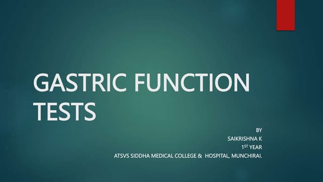 Gastric function test | PPTX