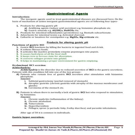 Gastrointestinal Agents Manik | DOCX