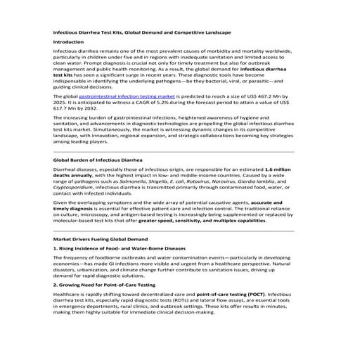 Infectious Diarrhea Test Kits, Global Demand and Competitive Landscape ...