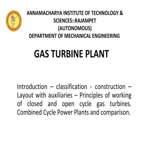 Gas turbine plant | PPT