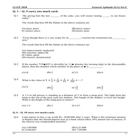Gate 2016 S1 exam paper | PDF