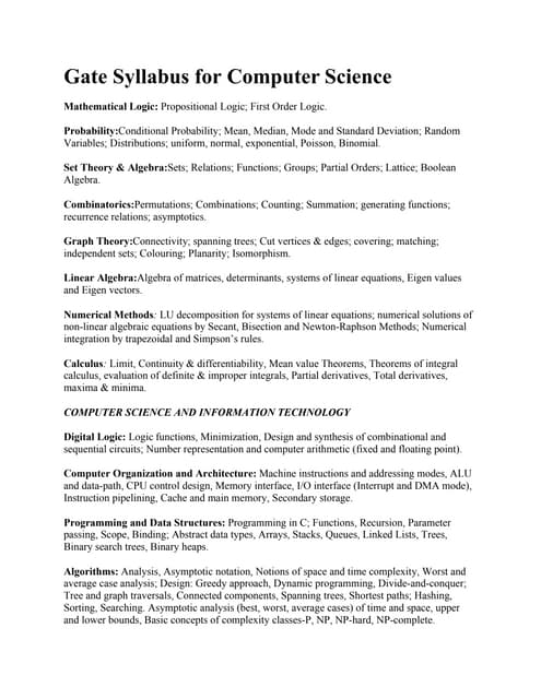 Ts Pgecet Computer Science 2018 Syllabus Pdf