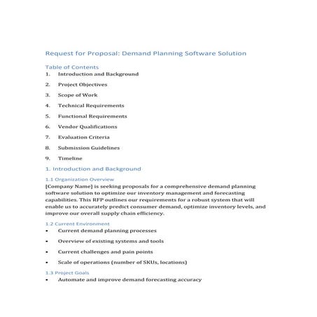 Demand Planning Software Solution RFP (Request for Proposal) Template | PDF