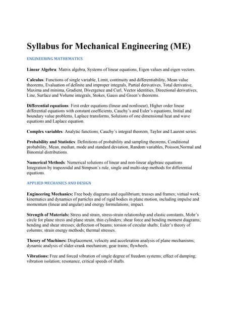GATE Exam Mechanical Engineering Syllabus | PDF