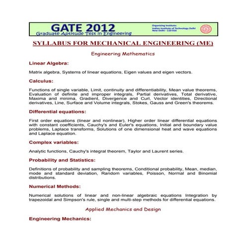 GATE 2016 syllabus for mechanical engineering | PDF