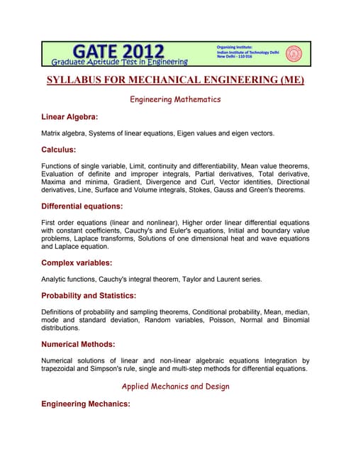 Gate 2017 mechanical engineering syllabus | PDF | Physics | Science