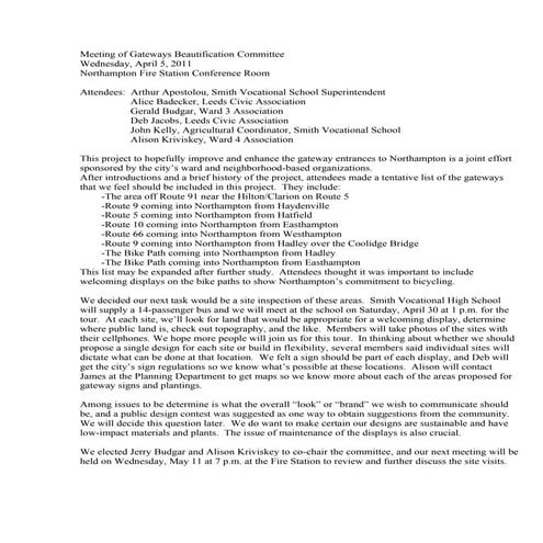 Gateways Beautification Committee Meeting 01 Minutes 05 April 2011 | PDF