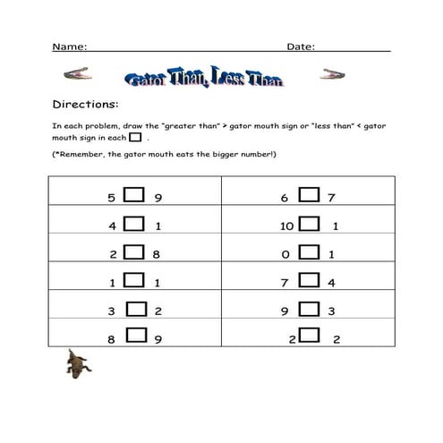 Gator than less than worksheet | PDF