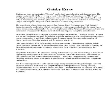 Gatsby Essay. The Great Gatsby Essay. The great gatsby essay - A-Level ...