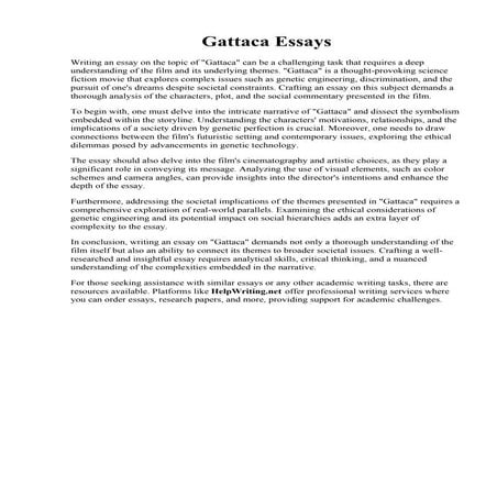 Gattaca Essays. Handmaids tale and Gattaca essay English - Year 11 VCE Thinkswap | PDF