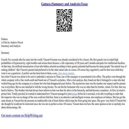 Gattaca (Summary And Analysis) Essay | PPT