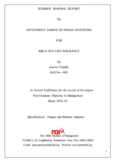 Birla Sunlife Insurance Summer Internship | PPTX | Marketing and ...