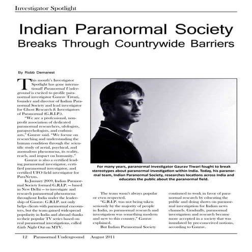 Gaurav Tiwari's Interview- Paranormal Underground | PDF