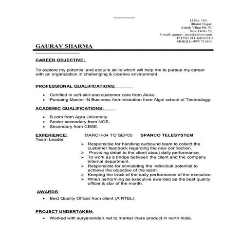 resume Format | DOC