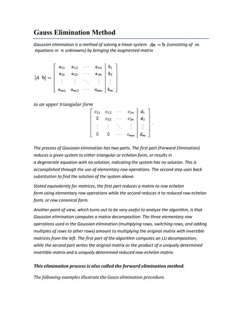 linear equation and gaussian elimination | PPT