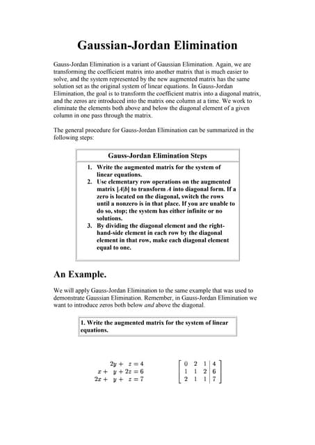 Gauss jordan and Guass elimination method | PPT