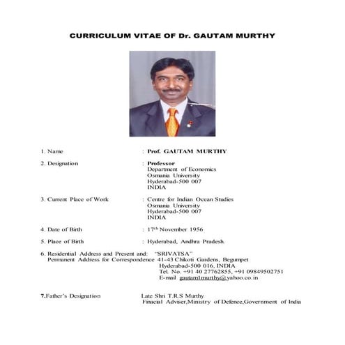 CURRICULUM VITAE OF Dr. GAUTAM MURTHY | DOCX