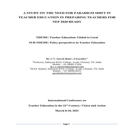 A study on the need for paradigm shift in teacher education in ...