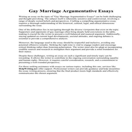 Gay Marriage Argumentative Essays | PDF