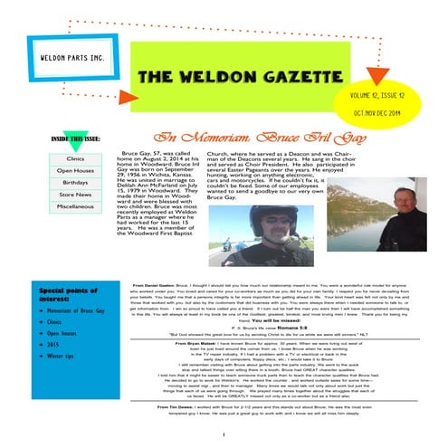 The Weldon Gazette, Oct. Nov. Dec 2014 Edition | PDF