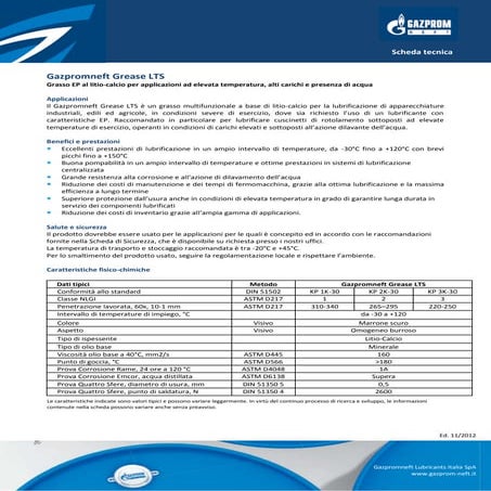 Grasso Litio - Calcio per macchinari edili, agricoli e industriali Gazpromneft Grease LTS ...