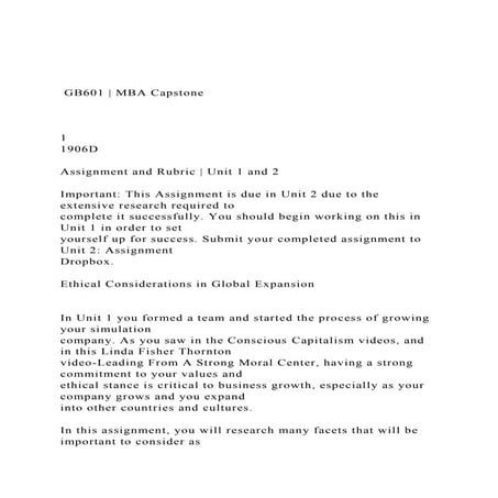 GB601 MBA Capstone 1 1906D Assignment and R.docx