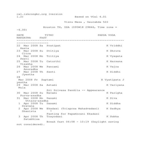 Gbc Vaishnav Calendar | RTF