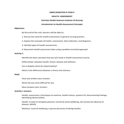 General survey for health assessment fundamental of nursing | PPTX