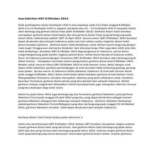 Gerhana Bulan Total 8 Oktober 2014 | PDF