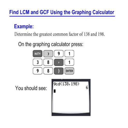 Gcf and lcm on graphing calculator | PPT