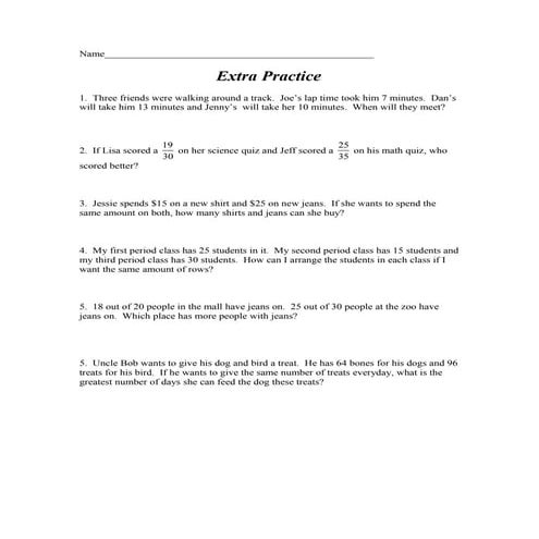 Gcf, lcm, lcd extra practice | PDF