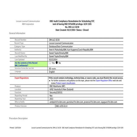 GCH- DB2 compliance scheduler | PPT