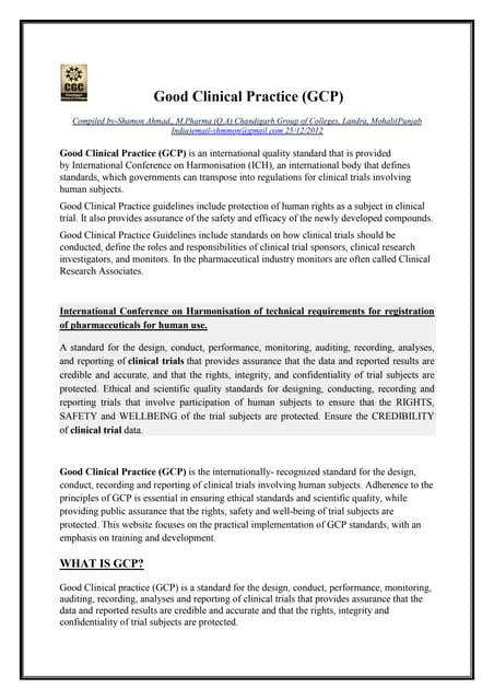 ICH GCP - Sponsor and Investigator's Responsibilities for Management of ...