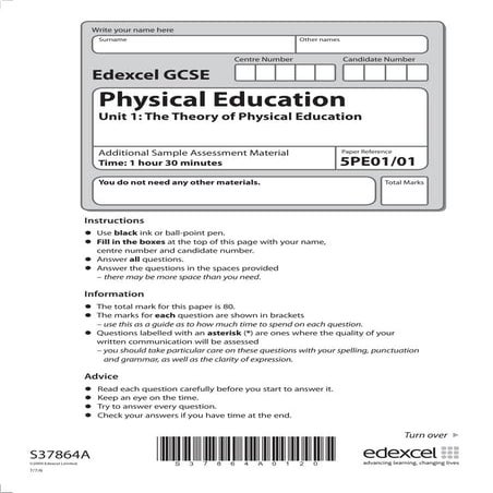 GCSE PE Sample Q's 2009 | PDF