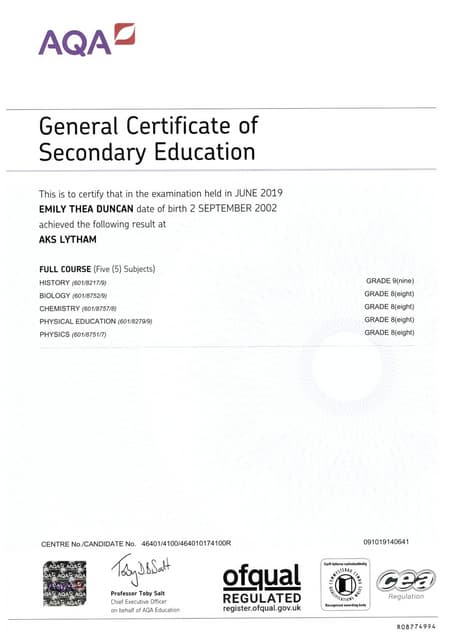 Gcse Certificates Pdf