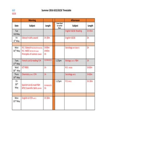 GCSE Summer exam timetable | PDF