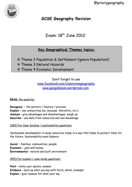 Case study questions 2014 for OCR B Geography GCSE | DOCX