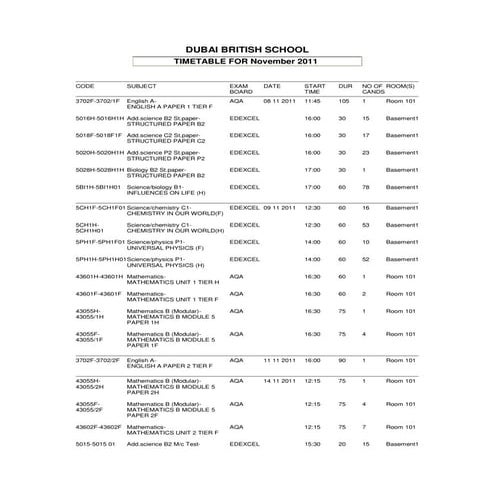 Prelim Timetable | PDF