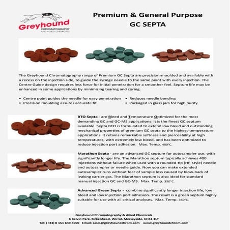 Greyhound Chromatography Gas Chromatography (GC) Septa 2020 | PDF