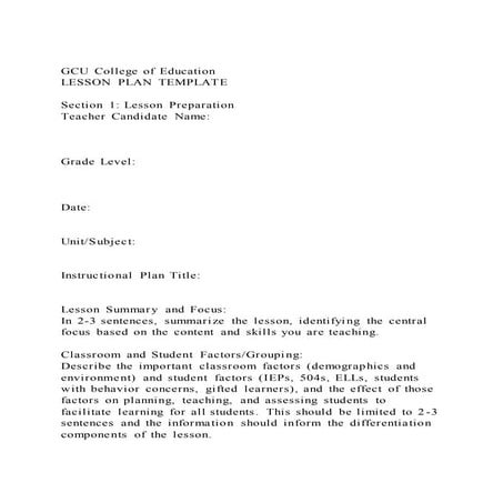 GCU College of EducationLESSON PLAN TEMPLATESection 1 Lesso | DOCX