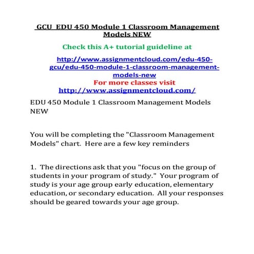 Gcu edu 450 module 1 classroom management models new | DOCX