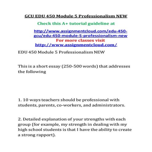 Gcu edu 450 module 5 professionalism new | DOCX