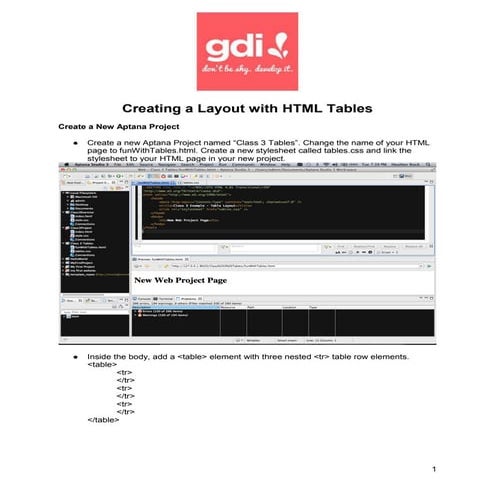 Class 3 Intro To Html Css Gdi Cincinnati Create A Table Layout With Html Aptana Pdf