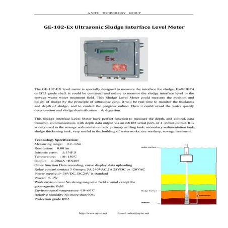 ATEX Ultrasonic Sludge Interface Level Depth Meter | PDF